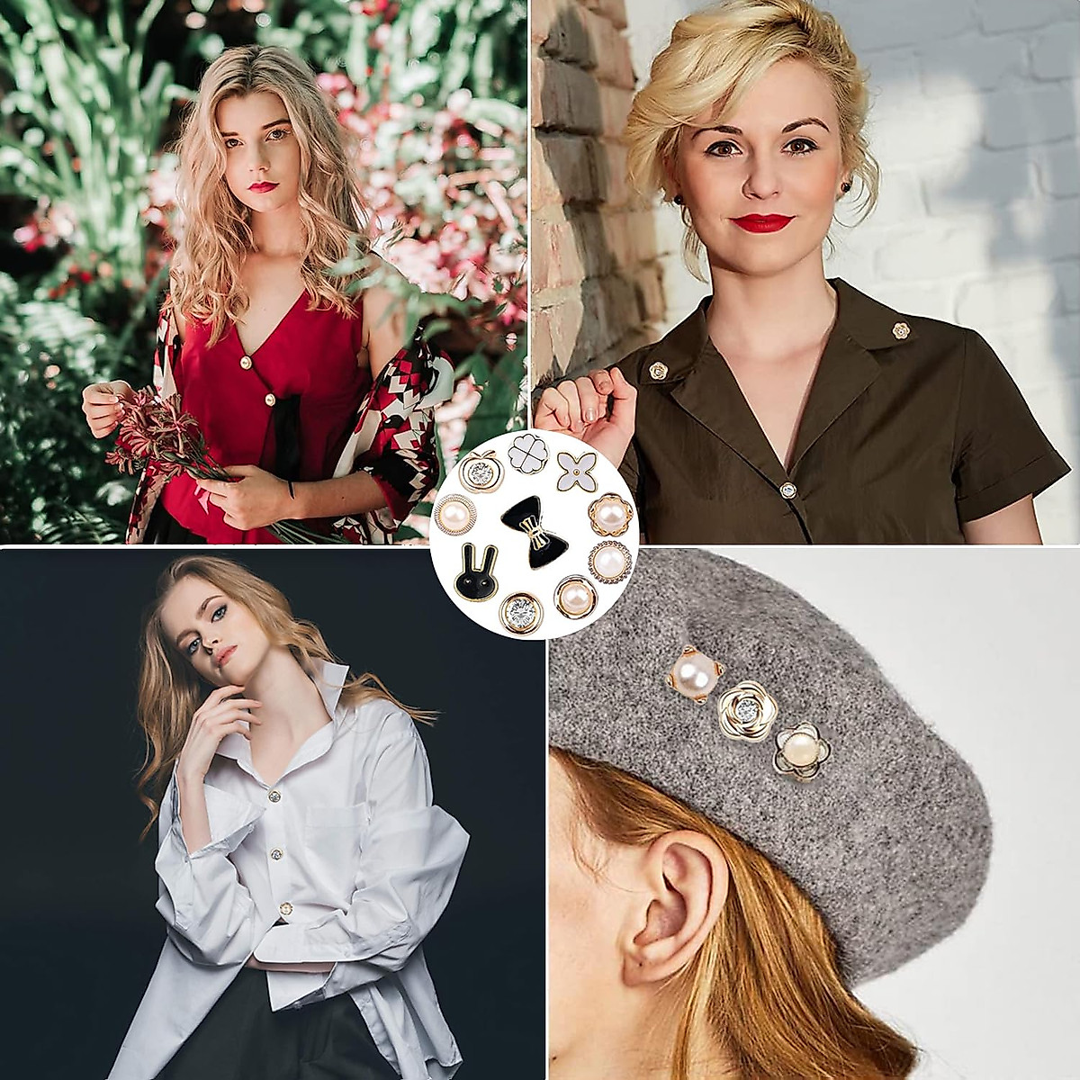 100 Sets Pearl Brooch Buttons, No Sew Instant Removable Reusable Cover Up Buttons Pins, Rhinestone Brooch Pins for Women Fashion, Replacement Safety Button For Clothing Shirt Dress Sweaters Coat Shawl