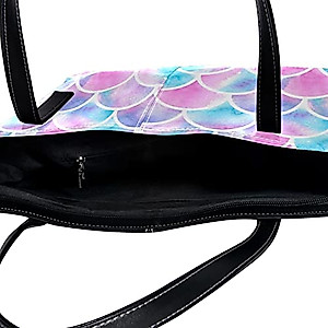 Mermaid Scale Pink Blue Leather Tote Shoulder Bag for Women Satchel Handbag