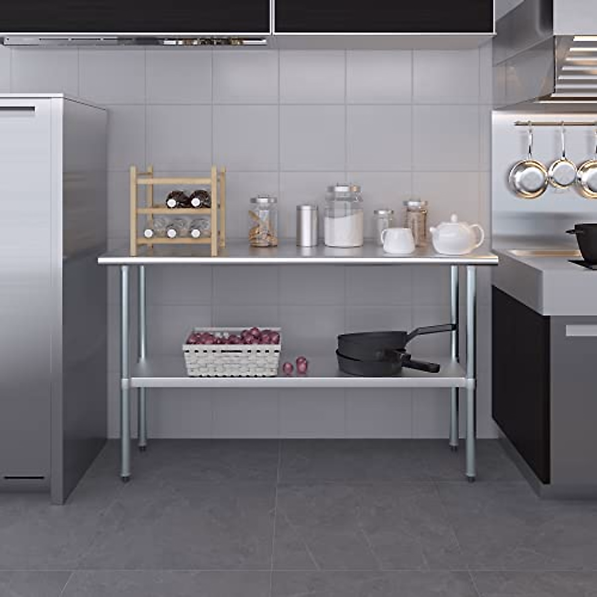 AmGood Stainless Steel Work Table with Undershelf | Kitchen Island Food Prep | Laundry Garage Utility Bench | NSF Certified (60" Long x 18" Deep)