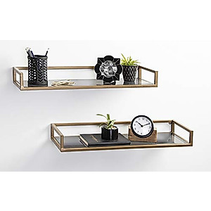 Kate and Laurel Blex Glam Wall Shelf, 24 x 8 x 3, Gold, Chic Floating Shelf for Wall Display and Storage