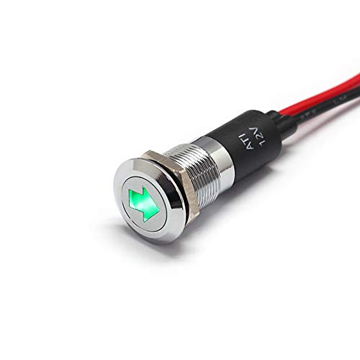 Alpinetech PL12MS 12mm 1/2" 12V LED Metal Signal Indicator Pilot Dash Light (Single Arrow (Green))
