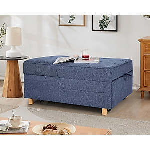 SEJOV Sleeper Sofa Chair Bed,4-in-1 Convertible Sofa Bed Chair with 6 Adjustable Backrest and Pillow, 3-Seat Pull Out Sleeper Chair Linen No Backrest for Bedroom Small Space Living Room, Navy Blue
