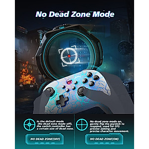 BINBOKPLAY Switch Controller, Wireless Switch Pro Controller for Switch/Switch Lite/Switch OLED, RGB Adjustable LED Wireless Remote Gamepad with Unique Crack/Motion control/Turbo/ALPS Joystick (White)