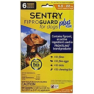 Sentry 6 Count FiproGuard Plus Dog Flea and Tick Drop, 22-Pound - Discontinued