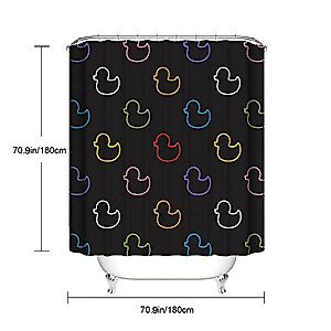 4 Pcs Duck Rubber Black Bathroom Shower Curtain Set with Waterproof Shower Curtain, Non-Slip Soft Flannel Rugs, Toilet Lid Cover, Bath Mat and 12 Hooks 72"x72"