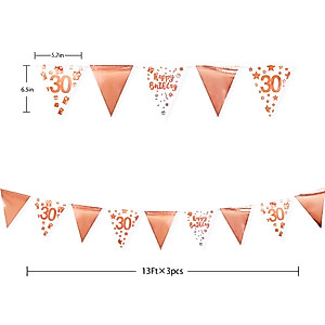 40Ft Rose Gold 30th Happy Birthday Banner Bunting Triangle Flag Pennant Garland for Womens 30th Birthday Decorations Cheers to 30 Years Dirty Thirty 30 & Fabulous Birthday Party Sign Decor