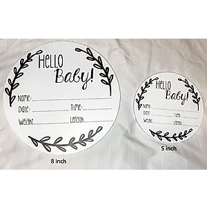 Nana's Little Angels Large Birth Announcement Sign 8 inch White “Hello Baby” Newborn Baby Name Announcement Wooden Sign with Black Paint Marker Baby Announcements for Hospital Pictures & Photo Prop…