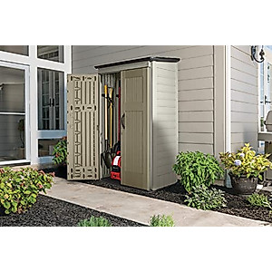 Rubbermaid Outdoor Small Vertical Resin Storage Shed, 5x2 Feet, Brown, Weather Resistant Utility Shed with Lock for Storage for Lawn Accessories/Power Tools/Outdoor Toys/Hose