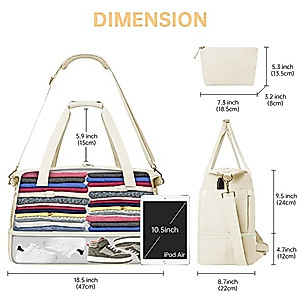 Weekender Bag for Women, Travel Bag with Shoe Compartment & USB Charging Port, Gym Bag with Wet Compartment, Overnight Duffel Bag Hospital Bag for Women Travel Sports Shopping (Off White)