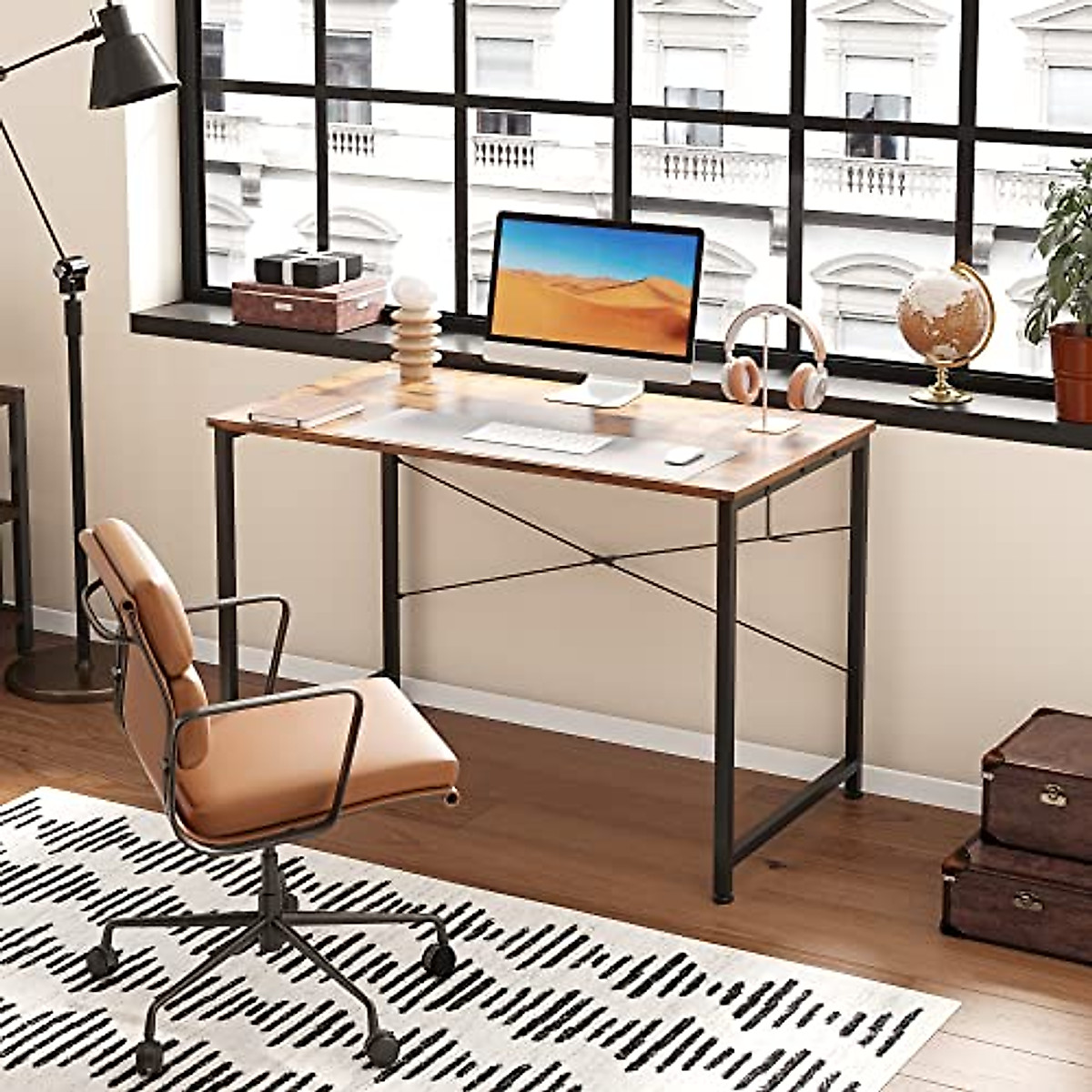 Flrrtenv 31 Inch Computer Desk, Small Desk, Office Desk with Hook, Modern Home Office Desk, Writing Desk, PC Desk, Rustic Brown