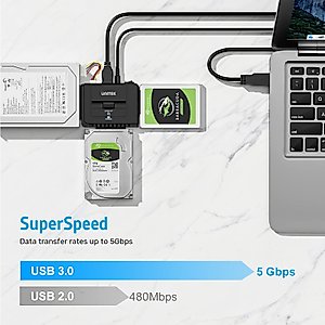 Unitek USB 3.0 to IDE and SATA Converter External Hard Drive Adapter Kit for Universal 2.5/3.5 HDD/SSD Hard Drive Disk, One Touch Backup Function, Included 12V/2A Power Adapter