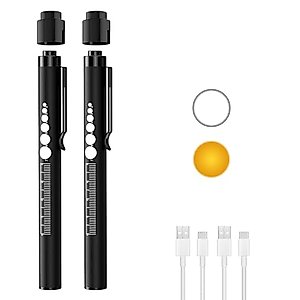 SEVENKA 2 Rechargeable Pen Lights with Pupil Gauge & Ruler, LED Penlights for Nurses Doctors, USB-C Rechargeable, Warm/White Light, Pocket Clip, Penlight Flashlights for Nursing Student