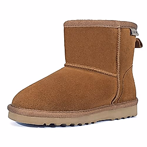 FANTURE Kids Snow Boots Boys Girls Winter Boots Cow Suede Warm Faux Fur Lined Durable Shoes(Little Kid/Big Kid) U422TX902.SA-Chestnut-34