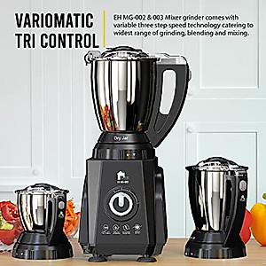 EconoHome Mixer Grinder - Electric Mixer Grinder for Asian Cooking, Food Prep - Includes Liquidizing Jar, Dry & Wet Grinder Jar, Chutney Jar, Lids & Spatula - 750W Motor, Stainless Steel 304 Blades