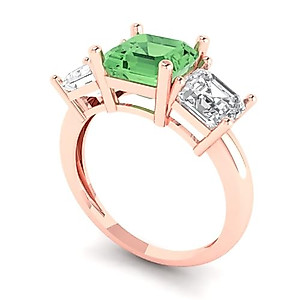 3.25 ct Sq Emerald cut 3 stone Solitaire Green Simulated Diamond Engagement Promise Anniversary Bridal Ring 18K Rose Gold 3.5