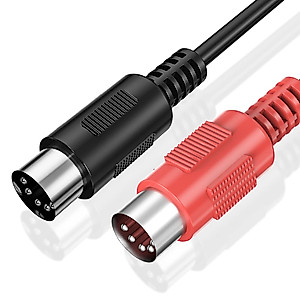 Dual MIDI Cable, Ancable DIN to Male to Male for Carrying a Serial Digital Signal, 3.3 Feet with Molded Connector Shells(Black & Red)