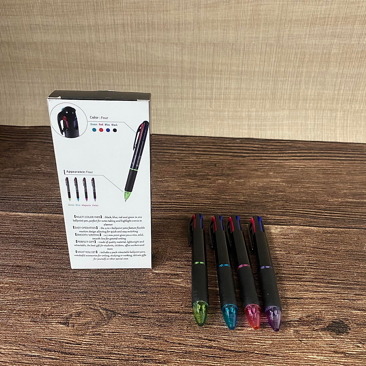favide 4 Pack 0.7mm 4-in-1 Multicolor Ballpoint Pen，4-Color Retractable Ballpoint Pens for Office School Supplies Students Children Gift