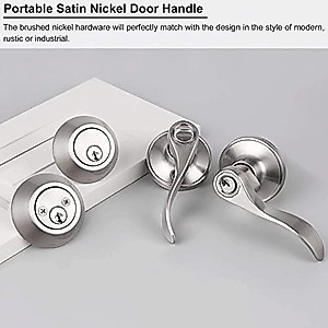 DECORITEN Entry Door Handle with Double Keyed Deadbolt, Satin Nickel Door Handle, Front Door Entrance Lever Lockset and Double Cylinder Deadbolt Combination Set with Same Keys, 4 Set