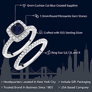 Gem Stone King 925 Sterling Silver Blue Sapphire and Moissanite Wedding Engagement Ring Band Bridal For Women (1.82 Cttw, Available in size 5, 6, 7, 8, 9)