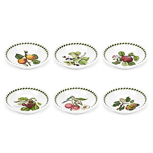 Portmeirion Pomona Collection | Set of 6 | Ceramic Dinnerware Dish Set | Microwave and Dishwasher Safe | Assorted Fruit Motifs | Made in England (Pasta/Low Bowl)