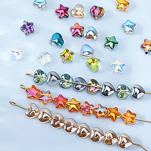 QUEFE 250Pcs Star Glass Spacer Beads Bulk AB Colorful 8mm Heart Beads for Jewelry Bracelet Necklace Making