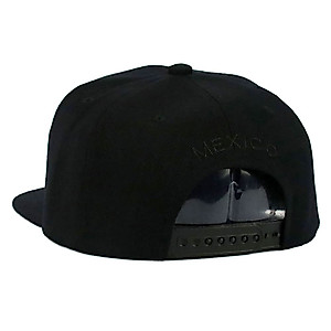 Mexican Hat Mexico Eagle Federal Logo Embroidery Snapback Flat Bill Baseball Cap (Black- Black)