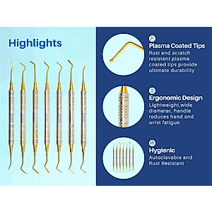 Dental Composite Glass Ionomer Amalgam Filling Instruments Kit (7 Golden Plasma Coated pcs) by Artman instruments