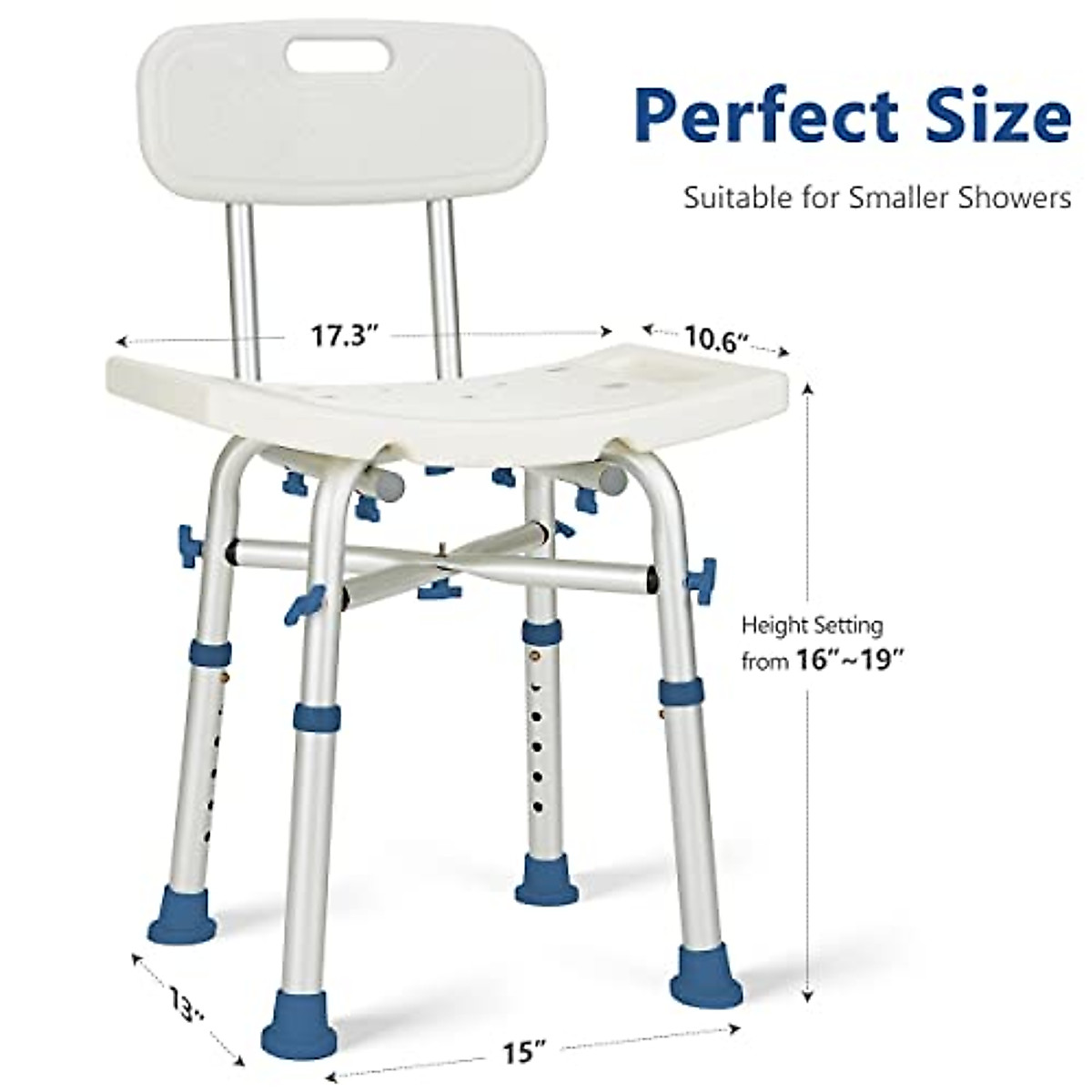 Zler Shower Chair with Back, 500lb Heavy Duty Shower Bench for Inside Shower, Anti-Slip Shower Chair for Bathtub, Tool Free Shower Chair for Senior, Handicap & Disabled