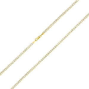 Nuragold 10k Yellow Gold Solid 3mm Cuban Chain Curb Link Diamond Cut Pave Two Tone Pendant Necklace, Mens Womens Jewelry 16" 18" 20" 22" 24" 26" 28" 30"