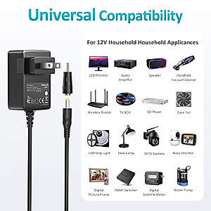 12V Power Supply AC Adapter DC 12 V Power Cord Universal Power Adapter 12Volt Charger Compatible with 1000mA 900mA 800mA 700mA 600mA 500mA 400mA 300mA 200mA 100mA Electronics