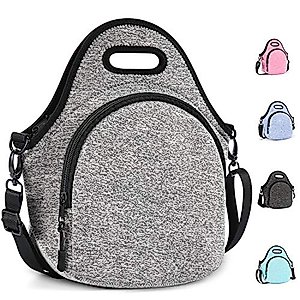 Gowraps Lunch Bags For Women/Men/Kids Neoprene Lunch Tote Bags With Adjustable Detachable Shoulder Straps Reusable Soft Insulated Lunch Bag For School/Travel/Work(Gray)