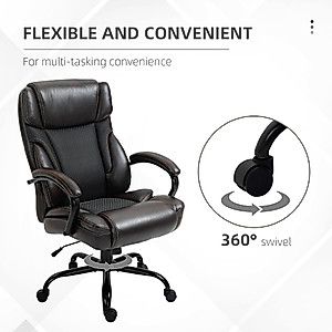Vinsetto 484LBS Big and Tall Ergonomic Executive Office Chair with Wide Seat, High Back Adjustable Computer Task Chair Swivel PU Leather, Brown