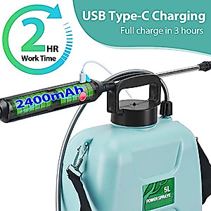 SideKing 1.35 Gallon/5L Battery Powered Sprayer, Electric Sprayer with USB Rechargeable Handle, Portable Garden Sprayer with Telescopic Wand, 3 Mist Nozzles and Adjustable Shoulder Strap