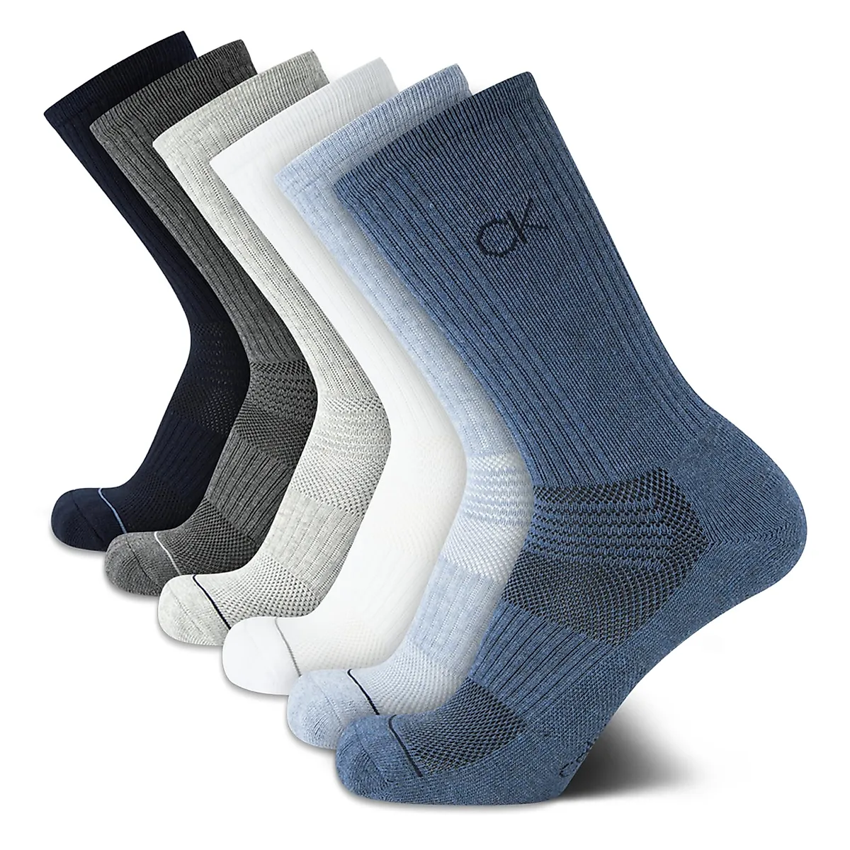 Calvin Klein Men's Dress Crew Socks - 6 Pack Soft Cushioned Non-Binding Cotton Work Dress Socks for Men (Sizes: 7-12), Size 7-12, Blue Assorted