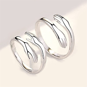 Love Hug Hand Rings for Women Men Adjustable Double Hugging Hands Rings Demon Wing Hand Promise Rings Necklace Set BFF BBF Jewelry Gift 4Pcs Set