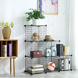 BRIAN & DANY Metal Wire Storage Cubes, DIY 9-Cube Closet Cabinet and Modular Shelving Grids, Wire Mesh Shelves and Rack, Black