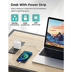 55" L Shaped Computer Desk with Power Outlets for Home Office Desks, Wooden Gaming Desk with Storage Shelves/Bag, Modern Simple Corner Desk for Small Space Student Study Writing L Shaped Desk, Oak