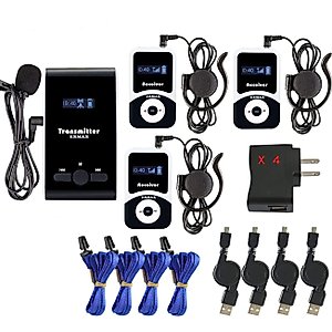 EXMAX ATG-100T 195MHz Wireless Tour Guide System Church Translator Headsets Voice Transmission Lavalier Microphone Simultaneous Church Translation Interpreter Equipment(1 Transmitter 3 Receivers)