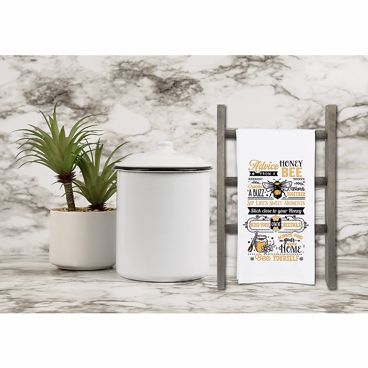 Honey Bee Kitchen Towels with Hanging Loop - Set of 5 100% Cotton Flour Sack Hand Towels - Home Decor Housewarming Hostess Mother's Day Gift for Bee Lover