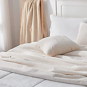 Cozy Bliss Super Soft Fuzzy Herringbone Faux Fur Throw Blanket for Couch 60"x80", Chevron Faux Fur Throw Blanket, Luxury Plush Decorative Throw Blanket for Sofa Bed (60" x 80", Ivory)