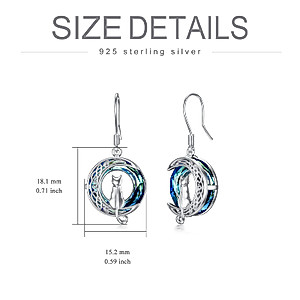 TOUPOP Cat on the Moon Earrings Cat Lovers Gifts for Women Sterling Silver Cat Dangle Drop Earrings with Blue Circle Crystal Cat Lovers Gifts for Women Birthday