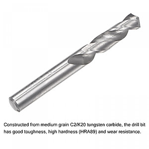 uxcell Solid Carbide Drill Bits, 6mm C2/K20 Tungsten Carbide Jobber Drill Bits Straight Shank Drilling Tool for Stainless Steel Aluminum Iron Metal Plastic