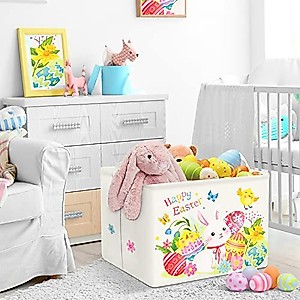 Clastyle Kid Large Gift Basket Bunny Clothes Towel Storage Bin Egg Flower Picnic Basket with Handles Daycare Nursery Storage Basket for Toy Books