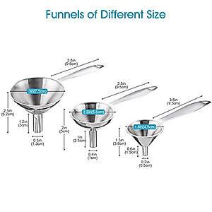 Toncoo 3-in-1 Premium Kitchen Funnel Set, Food Grade Stainless Steel Funnel for Filling Bottles, Small Bottle Funnel, Metal Funnel, Mini Funnel for Essential Oil, Flask, Spices, Liquid, Dry