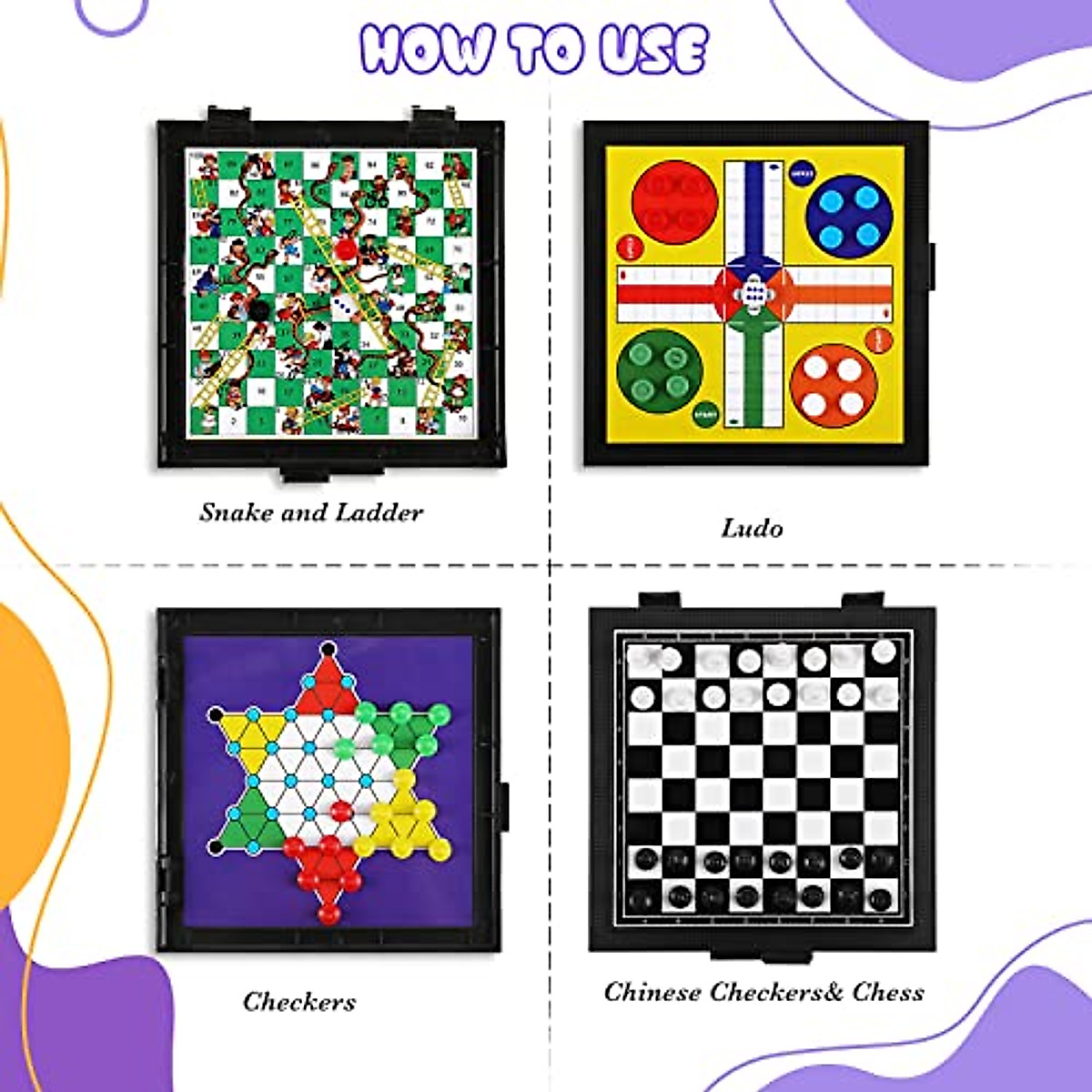 5 in 1 Small Magnetic Checkers Board Game Set Travel Game Road and Flight Trip Essentials Magnetic Travel Chess Checkers for Trip Camping Activities Party Game for Adults and Teens