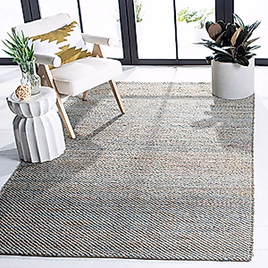 SAFAVIEH Natural Fiber Collection 9' x 12' Teal NF827A Handmade Farmhouse Premium Jute Area Rug