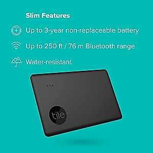 Tile Slim 1-Pack. Thin Bluetooth Tracker, Wallet Finder and Item Locator for Wallet, Luggage Tags and More; Up to 250 ft. Range. Water-Resistant. Phone Finder. iOS and Android Compatible.