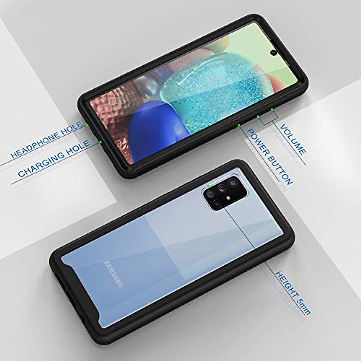 seacosmo Case for Samsung A71 5G, Full Body Shockproof Cover with Built-in Screen Protector, Slim Bumper Protective Phone Case for Galaxy A71 5G - Black/Clear