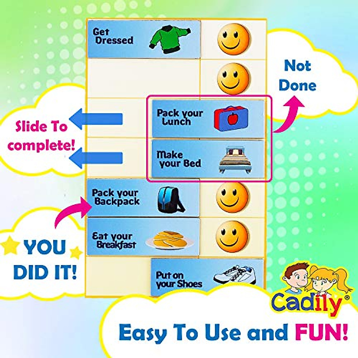 Cadily Day & Night Magnetic Chore Chart for Kids. Reward Good Habits with a Morning & Night Time Kids Chore Chart for Kids & Toddlers. A Daily Chore Chart for Kids Works Great as a Behavior Chart.