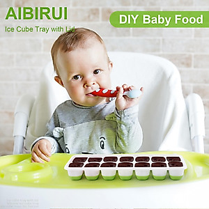 Ice Cube Tray with Lid,Easy Release14 ices,Silicone ice cube tray with Spill-Resistant Removable Lid,Ice Cube Trays for Freezer,Ice Cube Tray with lid for Drinks,Baby Food,BPA Free Ice cube tray